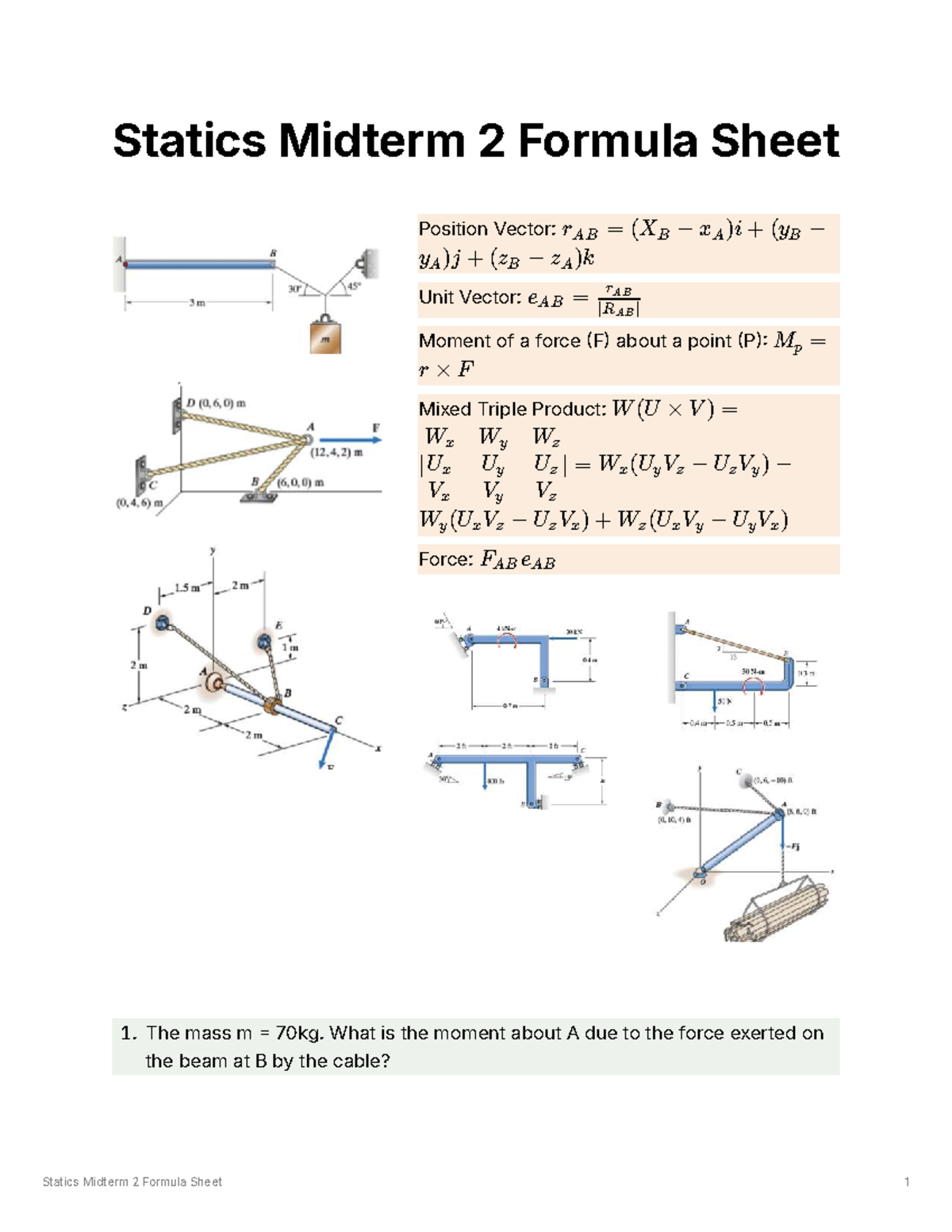 Statics Midterm 2 Formula Sheet: Key Concepts and Calculations - Studocu