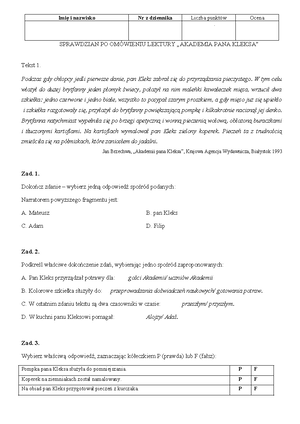 Sprawdzian z edukacji polonistycznej dla klasy 3 - Nowa Era - Studocu