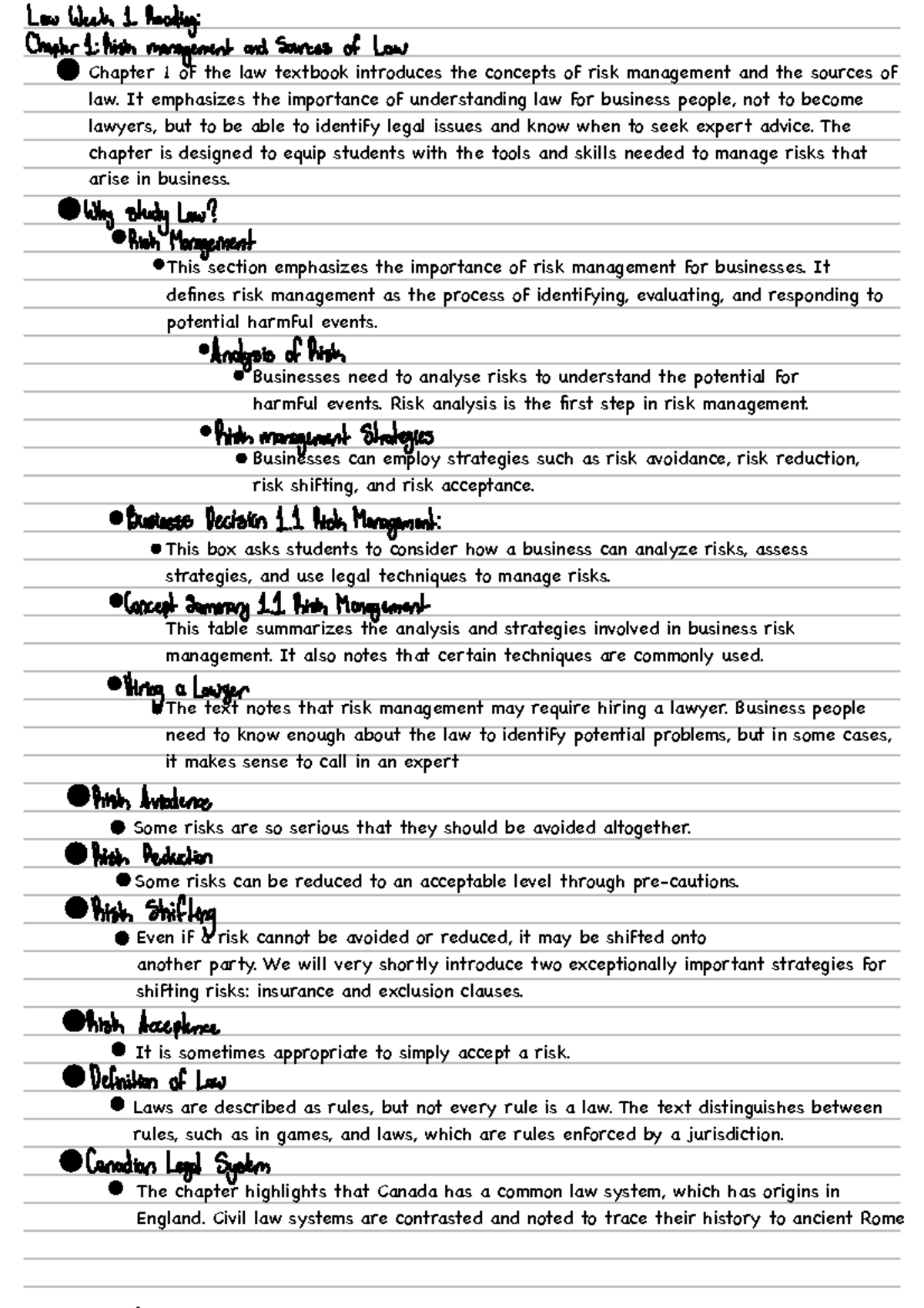Law 101: Cheat Sheet on Risk Management and Legal Concepts - Studocu