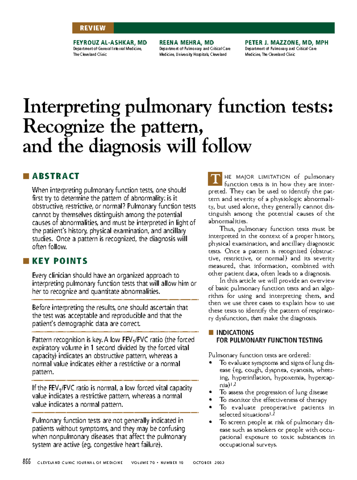 REVIEW: How to Interpret Pulmonary Function Tests (5.12.02) - Studocu