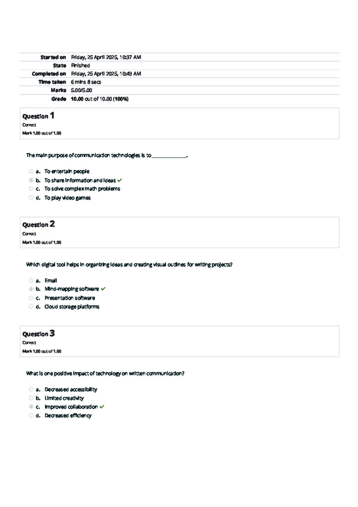 Self-Quiz Unit 3 Attempt review Home - Started on Friday, 25 April 2025 ...