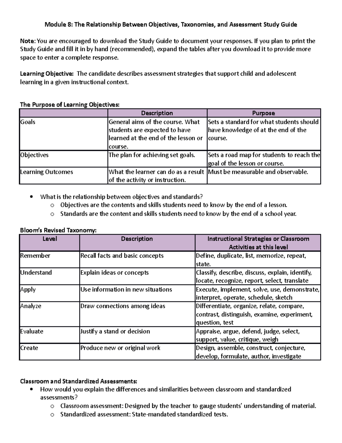 Module 8 The Relationships Between Objectives, Taxonomies, and ...