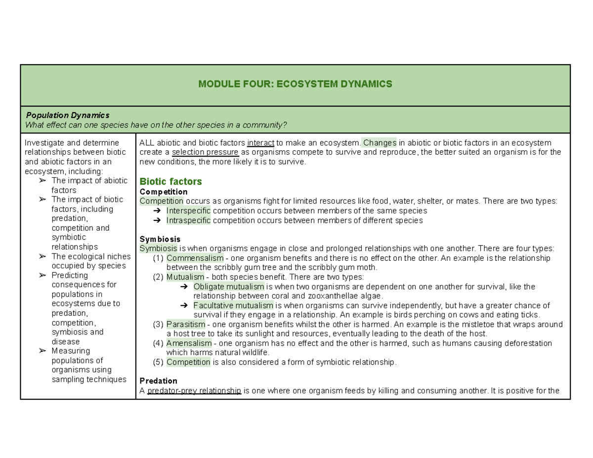 Prelim Biology Module 4: Ecosystem Dynamics - MODULE FOUR: ECOSYSTEM ...
