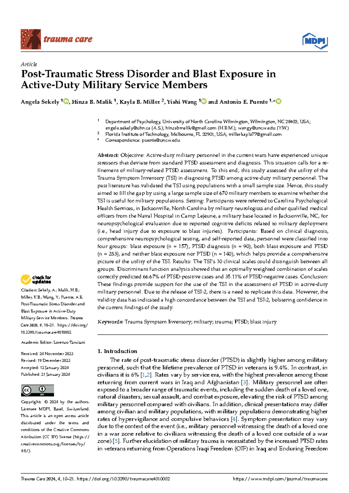 PTSD Assessment Using TSI in Active-Duty Military Personnel (PSY 2024 ...