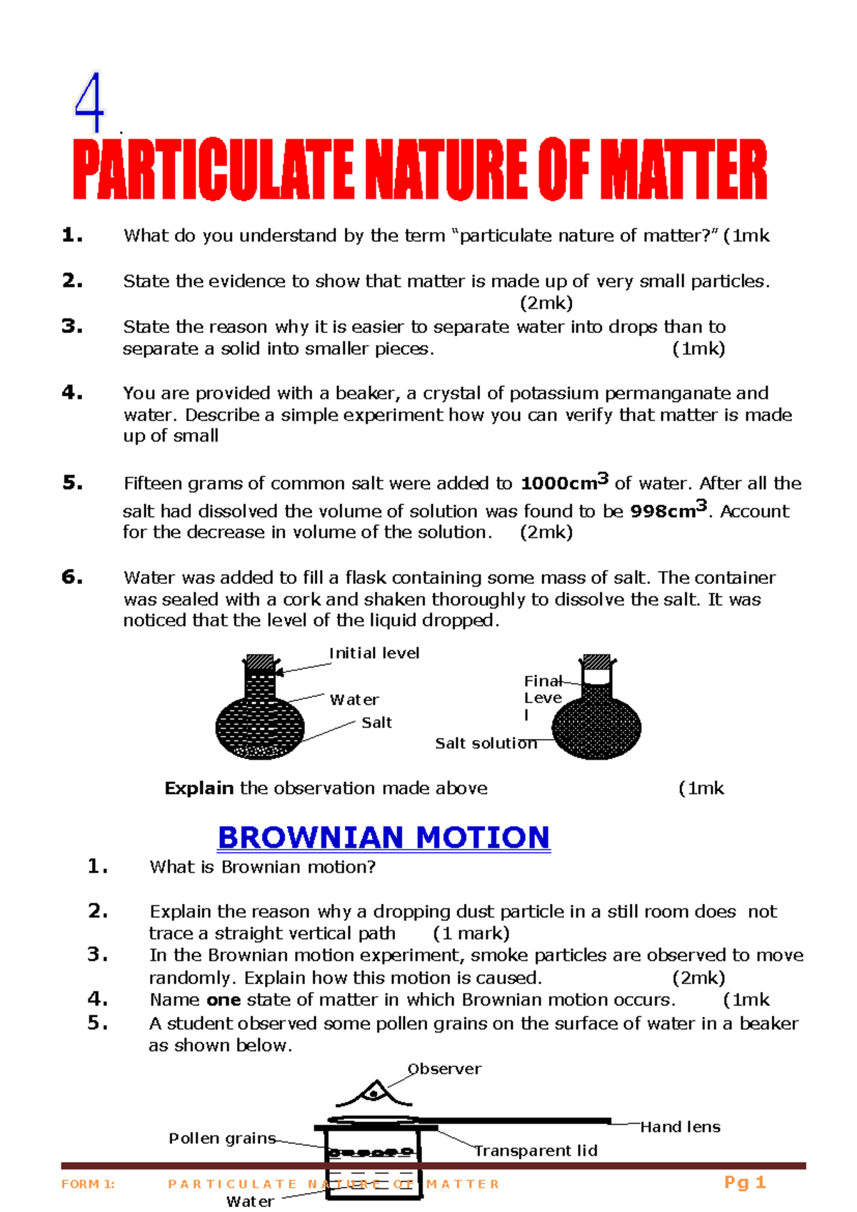 FORM 1: Particulate Nature of Matter Study Guide - Studocu