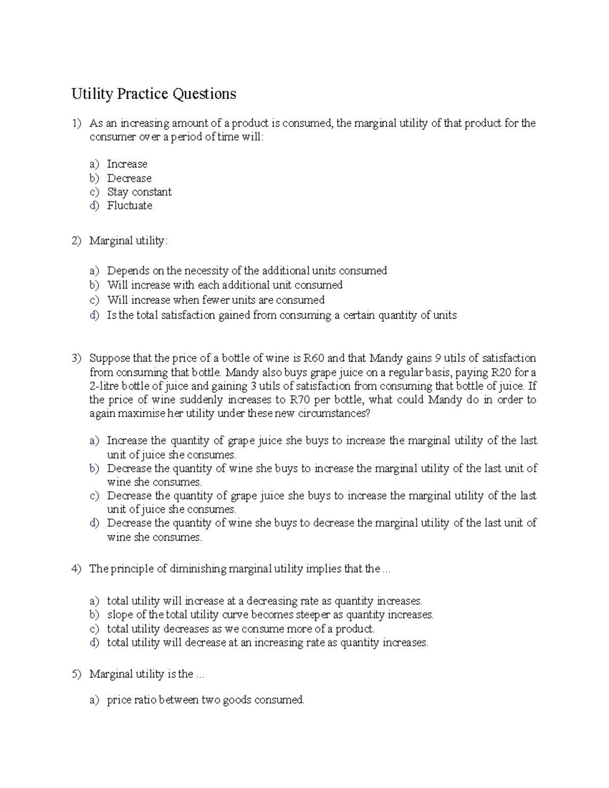 Utility Practice Questions (MCQ & Discussion) (ECO111) - Studocu