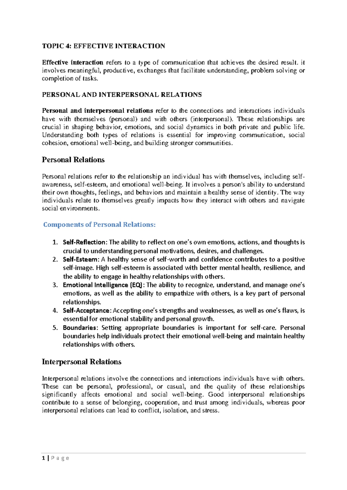 Topic 4: Effective Interaction in Personal & Interpersonal Relations ...