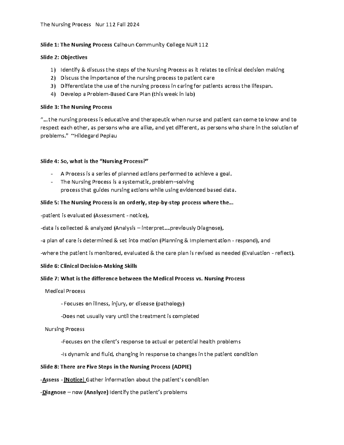 The Nursing Process: A Comprehensive Guide for NUR 112 Fall 2024 ...