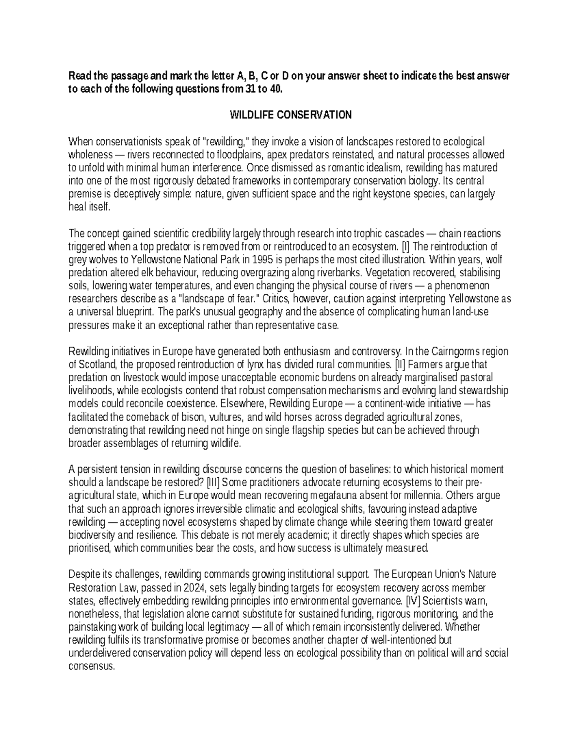 [SET 5] Wildlife Conservation Reading Passage Analysis - Studocu
