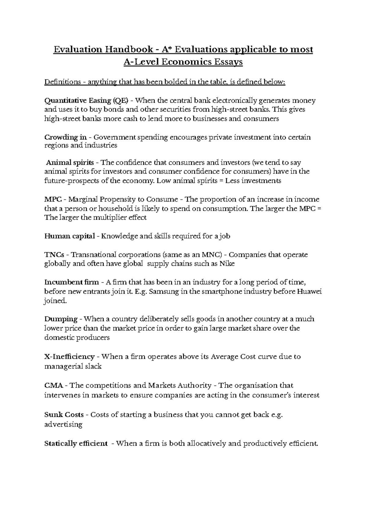 Economics Evaluations Handbook: Key Concepts and Analysis - Studocu