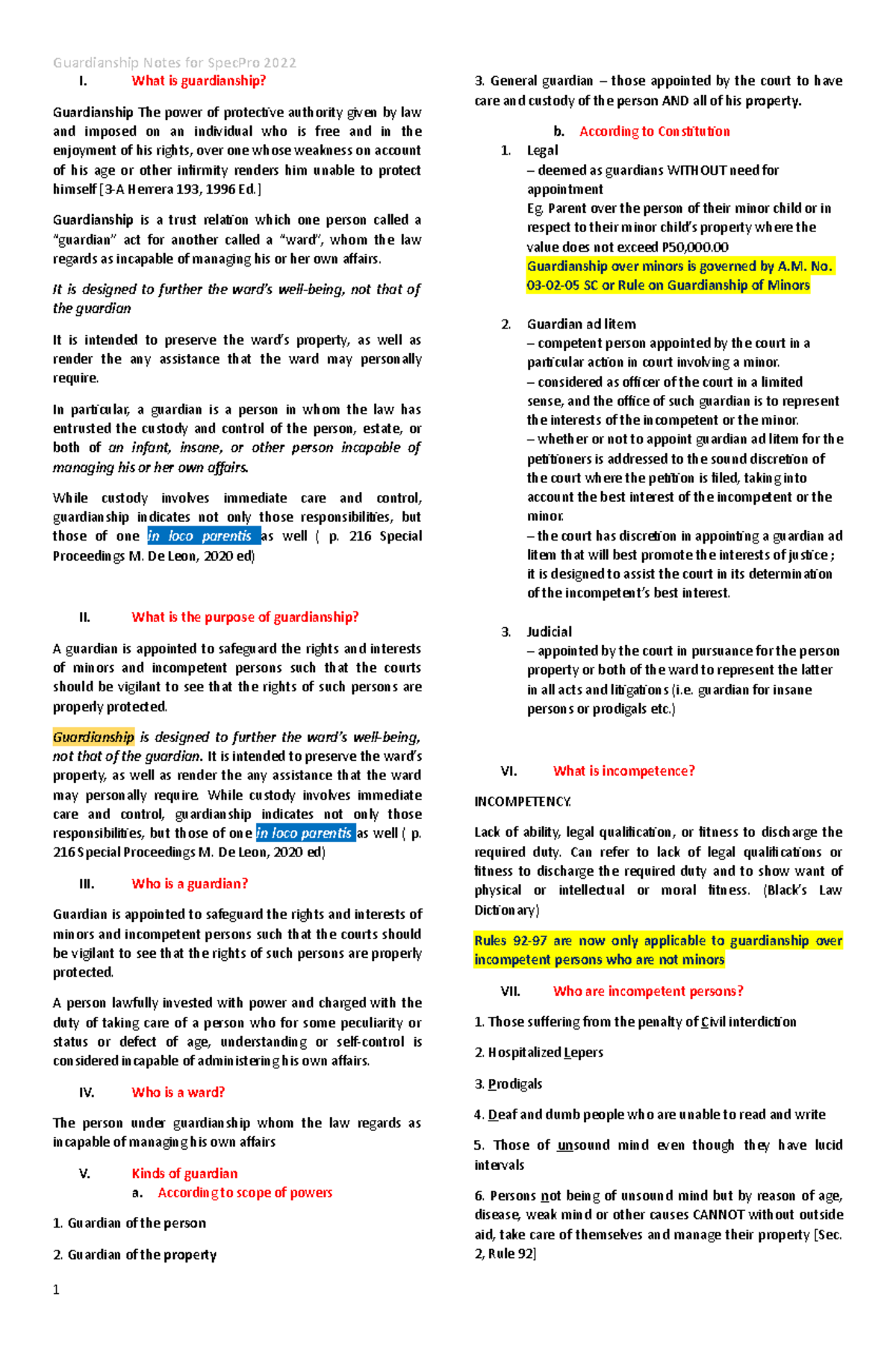 Guardianship Study Notes - Spec Pro Topics Explained - Studocu