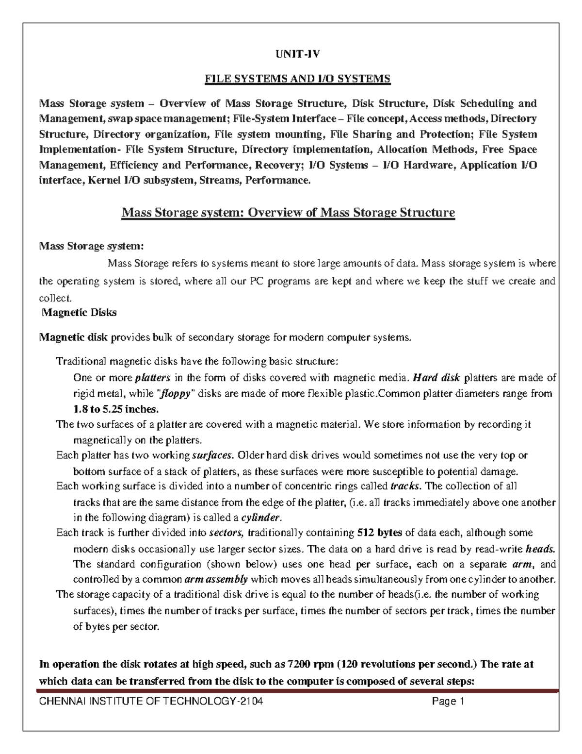 OS Unit 4 Notes: Overview of Mass Storage Systems and File Management ...