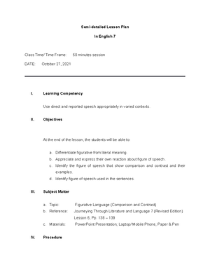 lesson plan about Antonyms and synonyms - A Semi Detailed Lesson Plan ...