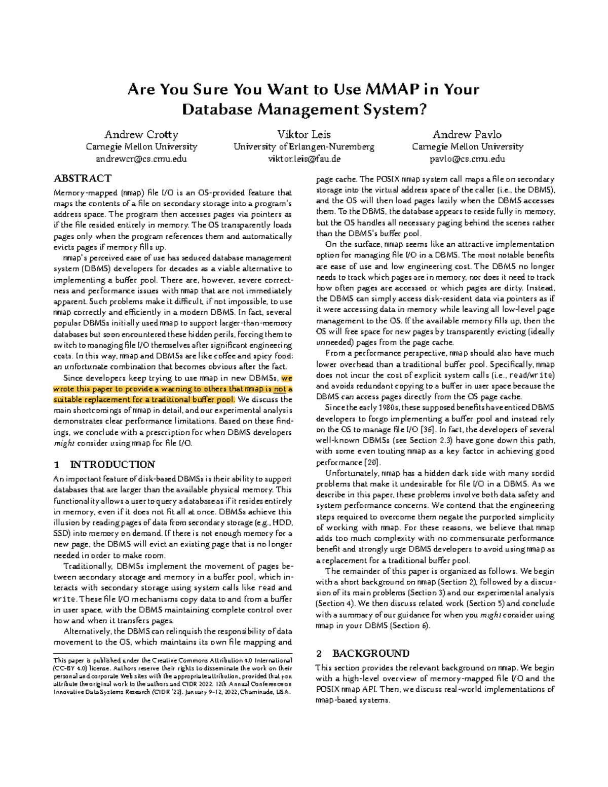 Mmap in DBMS: Performance Issues and Cautionary Insights - Studocu