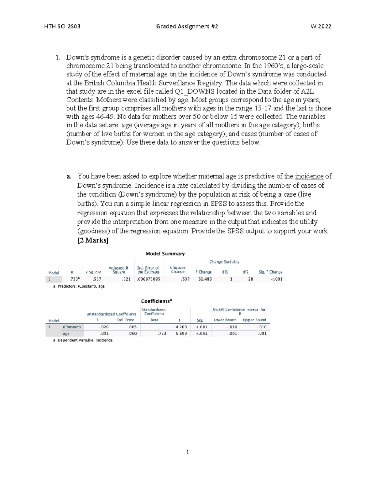 HTH SCI 2S03 Graded Assignment 2: Statistical Analyses and Results - Studocu