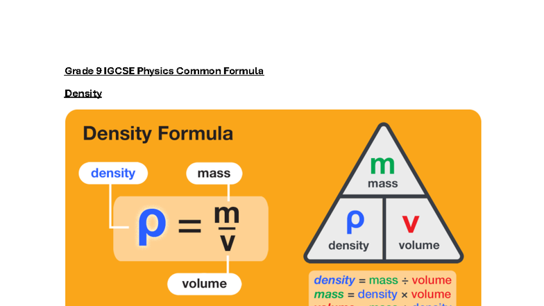 Grade 9 IGCSE Physics: Common Formulas & Key Concepts - Studocu