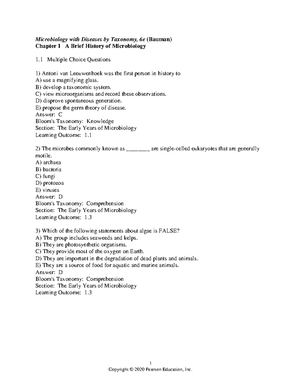 Chapter 01 - Micro practice questions - 1 Microbiology with Diseases by ...