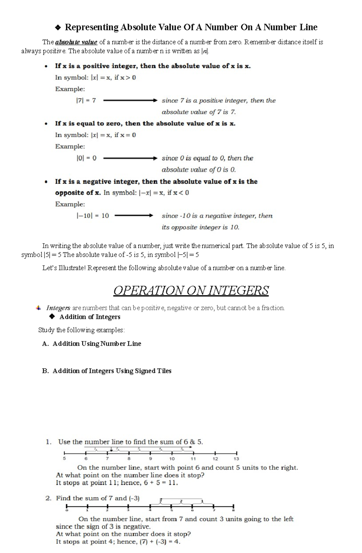 Module 2 - Representing Absolute Value Of A Number On A Number Line The ...