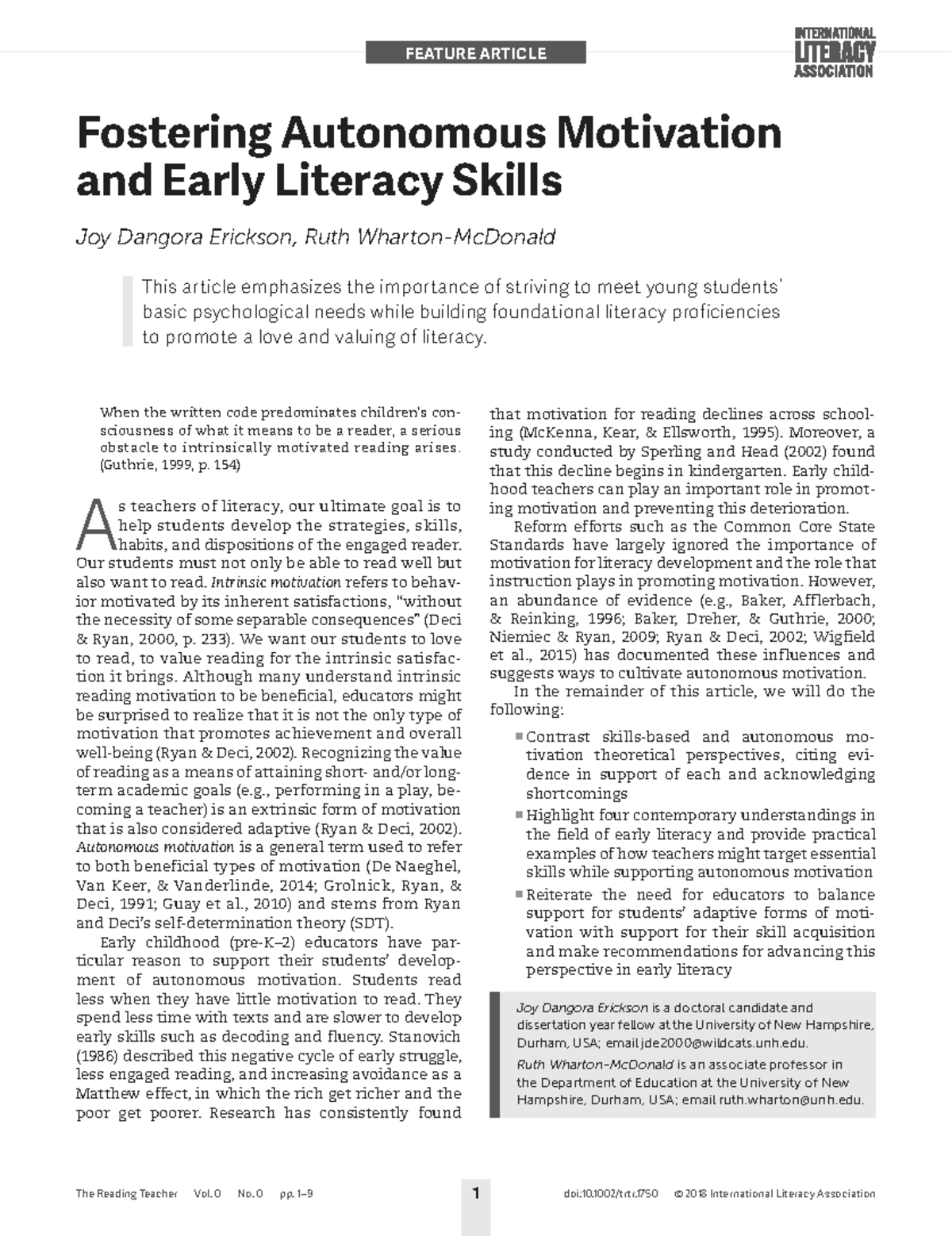 EDUC 501: Fostering Autonomous Motivation & Early Literacy Skills - Studocu