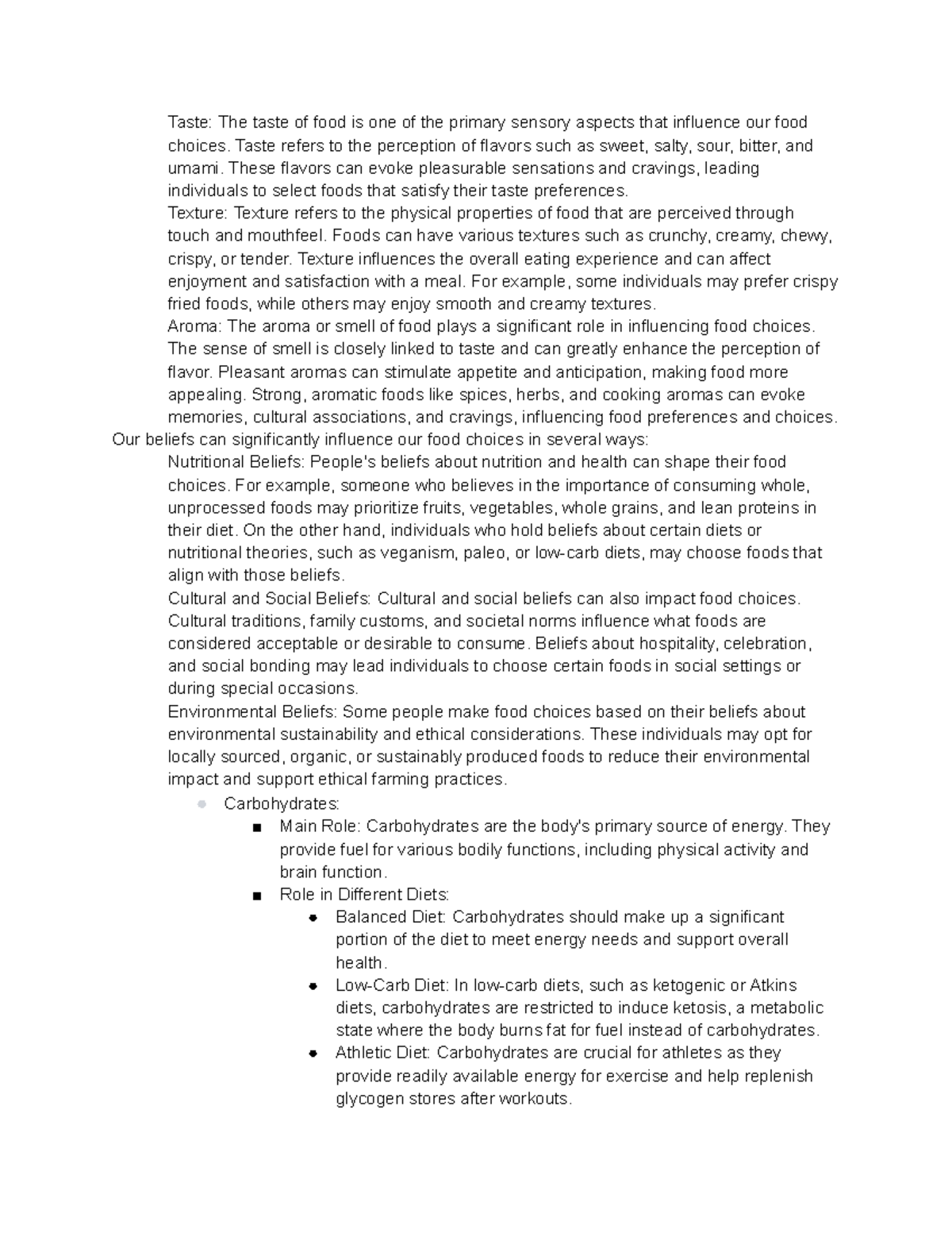 Assignment module 1 - notes - Taste: The taste of food is one of the ...