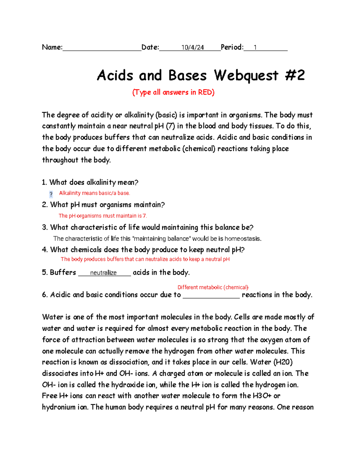 Acid and Base Webquest #2: Understanding pH and Homeostasis - Studocu