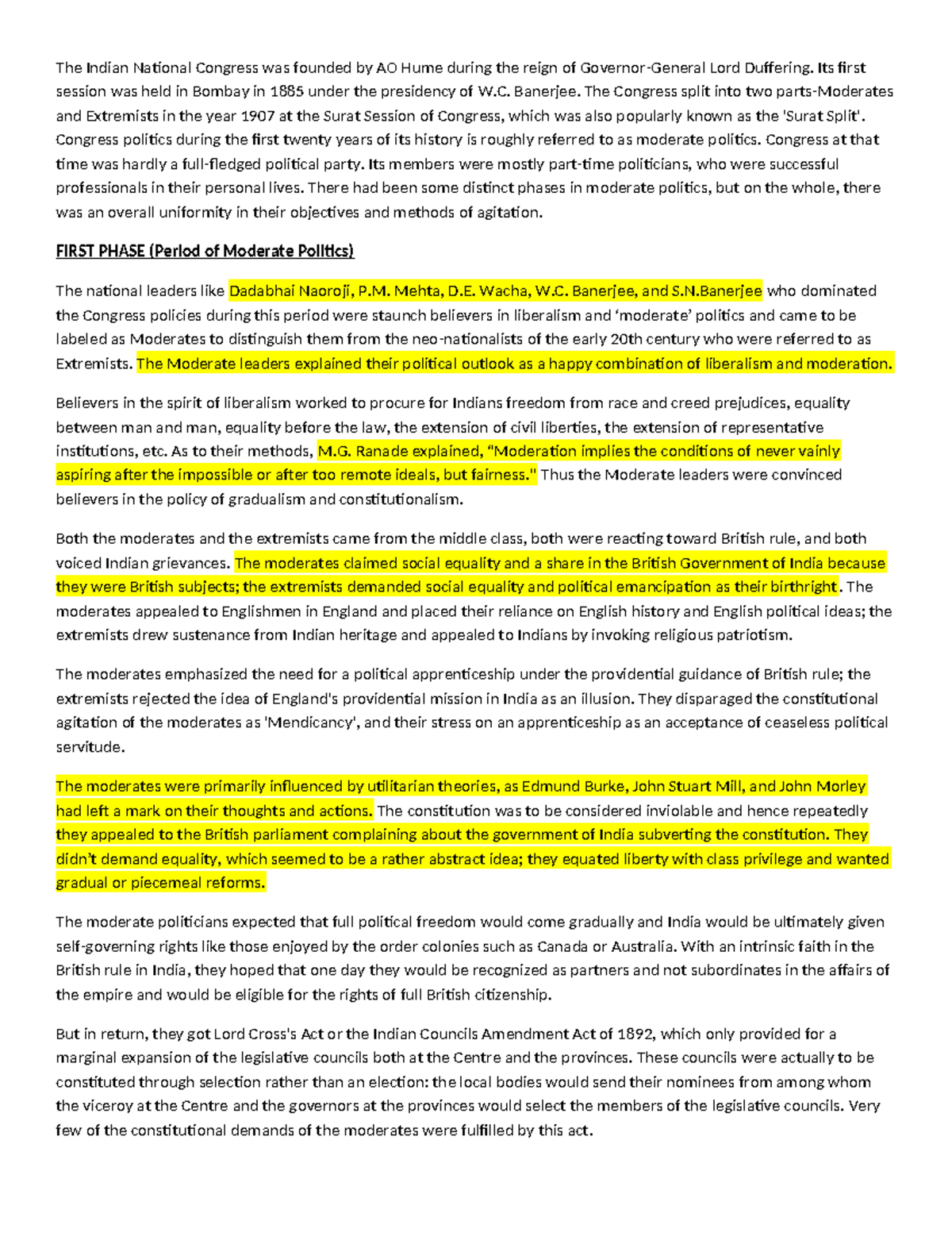 Moderates vs Extremists in Indian National Congress History - Studocu