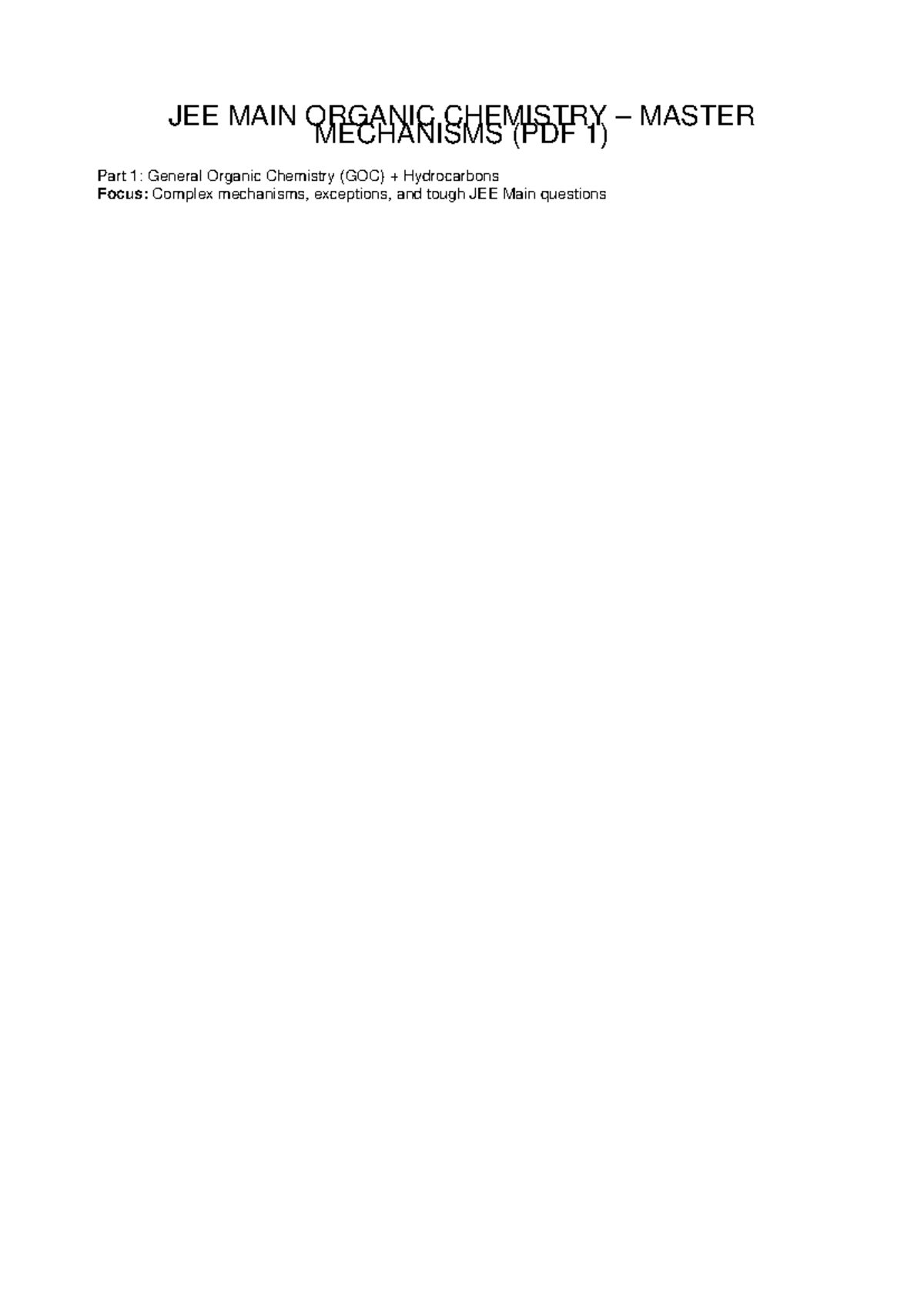 JEE MAIN Organic Chemistry Master Mechanisms PDF 1: GOC & Hydrocarbons ...