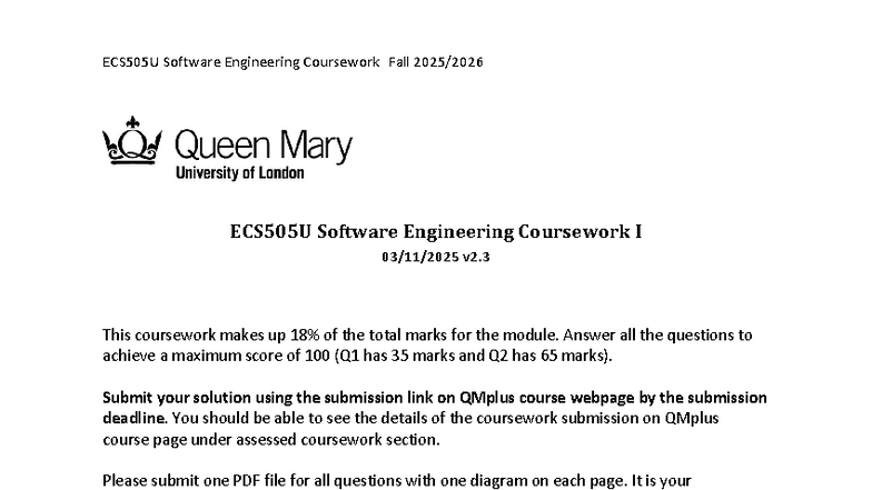 ECS505U Software Engineering Coursework I - Design & UML Guidelines ...