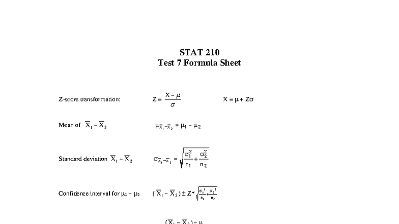 Test7-Formulas-4 - this is a topic on stat - STAT 210 Test 7 Formula ...