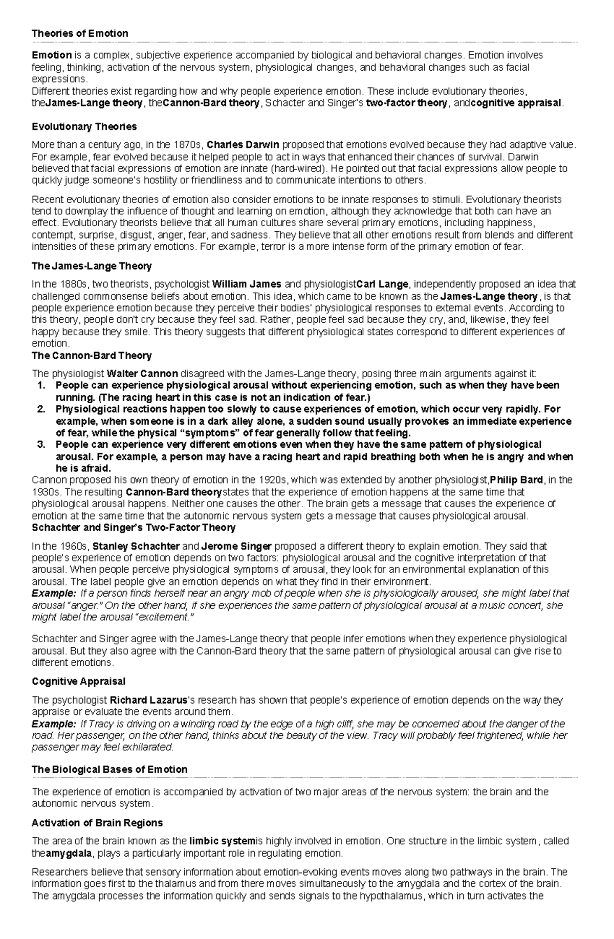 MCAT review psych - Theories of Emotion Emotion is a complex ...