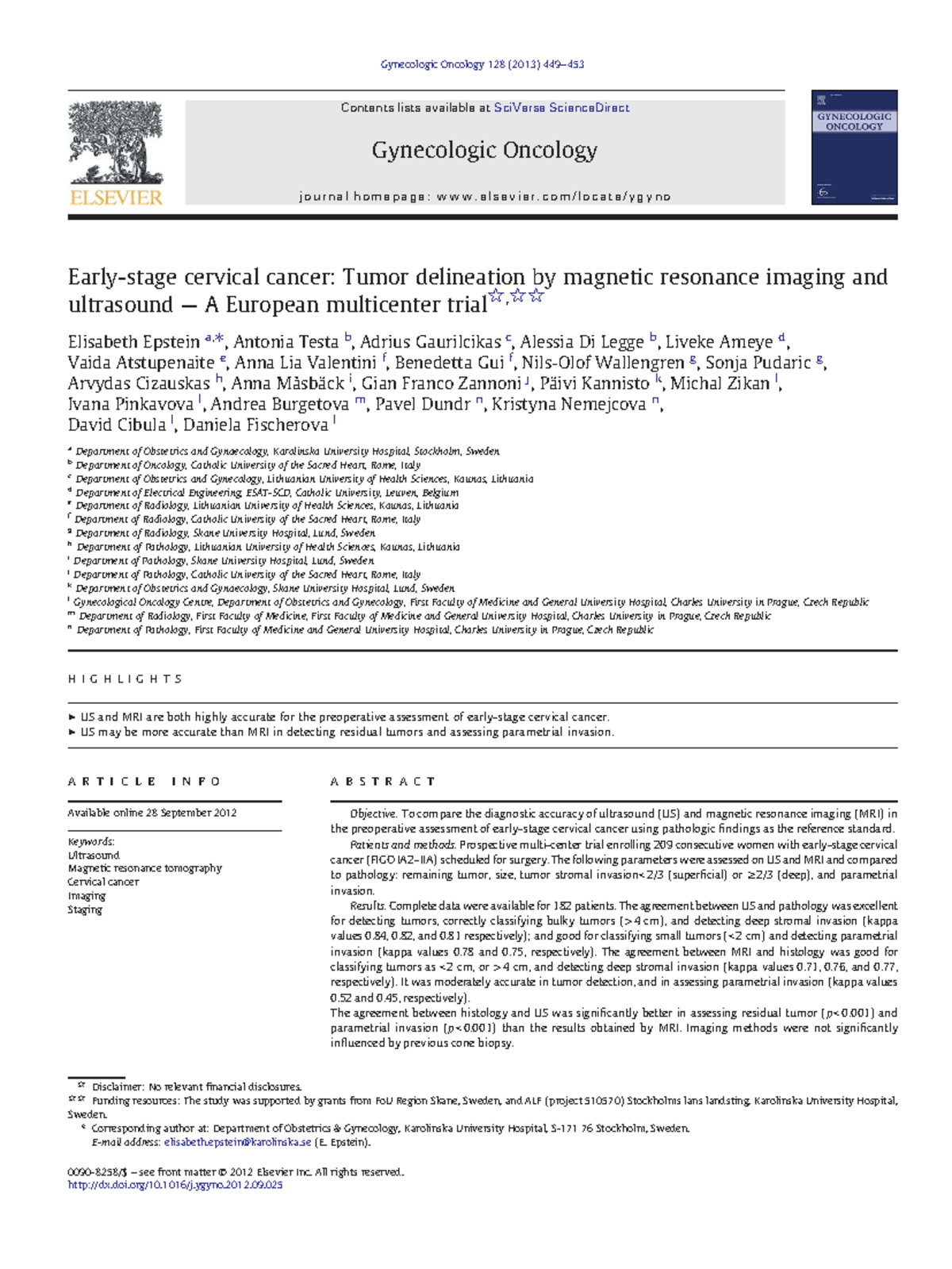 Cervical Cancer Imaging: US vs MRI Accuracy in Preoperative Assessment ...