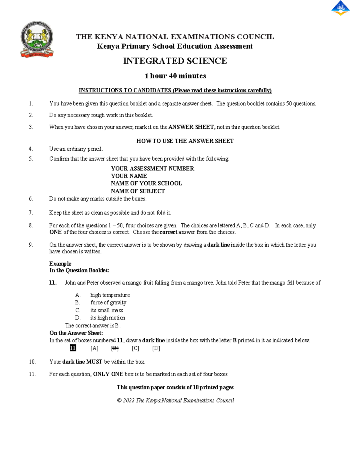 Integrated Science Grade 6 Sample Exam Questions - Studocu
