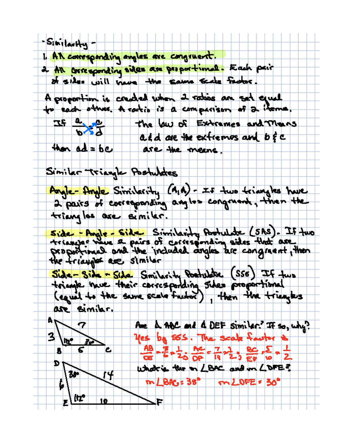 Geometry Similarities and Proportionality Theorems Notes - Similarity 1 ...