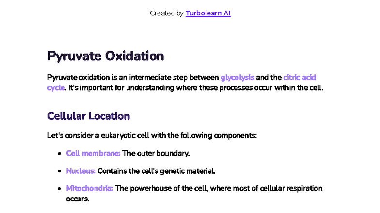Pyruvate Oxidation: Detailed Mechanisms & Cellular Processes - Studocu