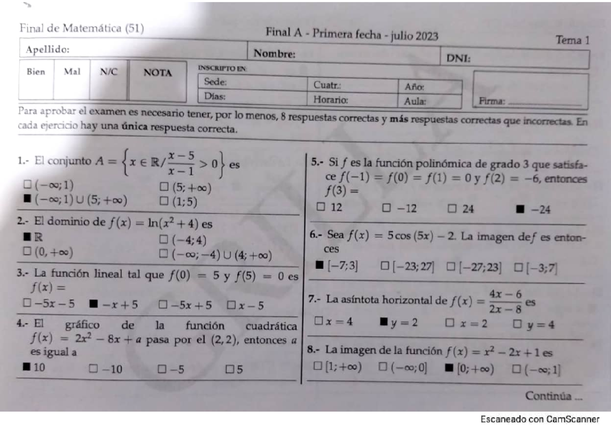 Final de Matemática (51) Exámenes A y B 2023-2024: Temas y Ejercicios ...