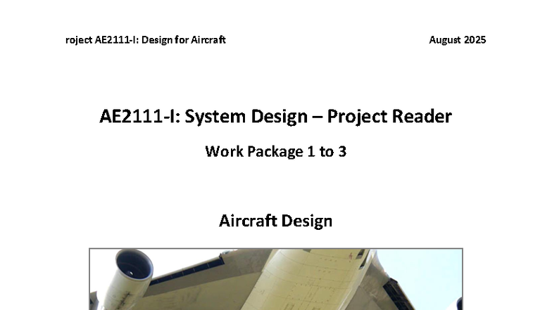 AE2111-I 2025 Aircraft Design Project: Work Packages 1-3 Overview ...