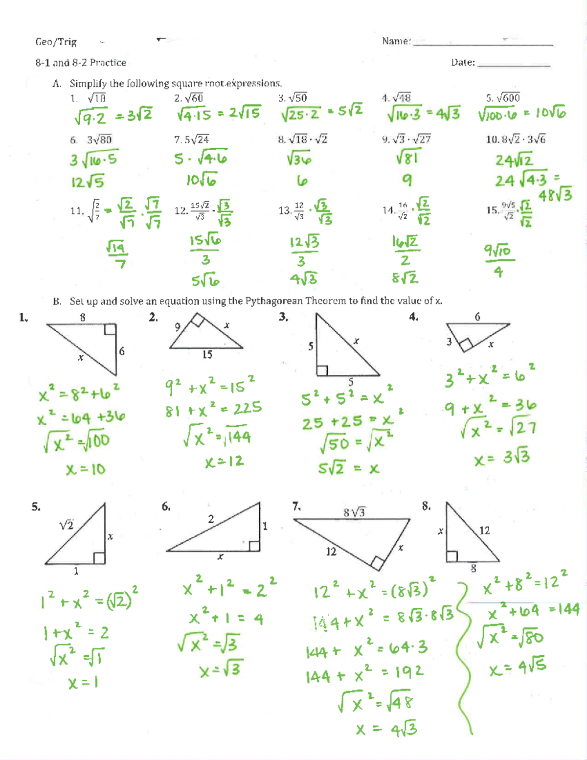 All Unit 7 Worksheets Answers - Name: and Practice Date: A. Simplify ...