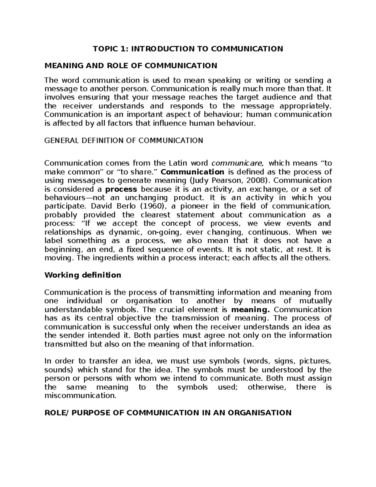 Topic 1: Introduction to Communication - Meaning & Role in ...