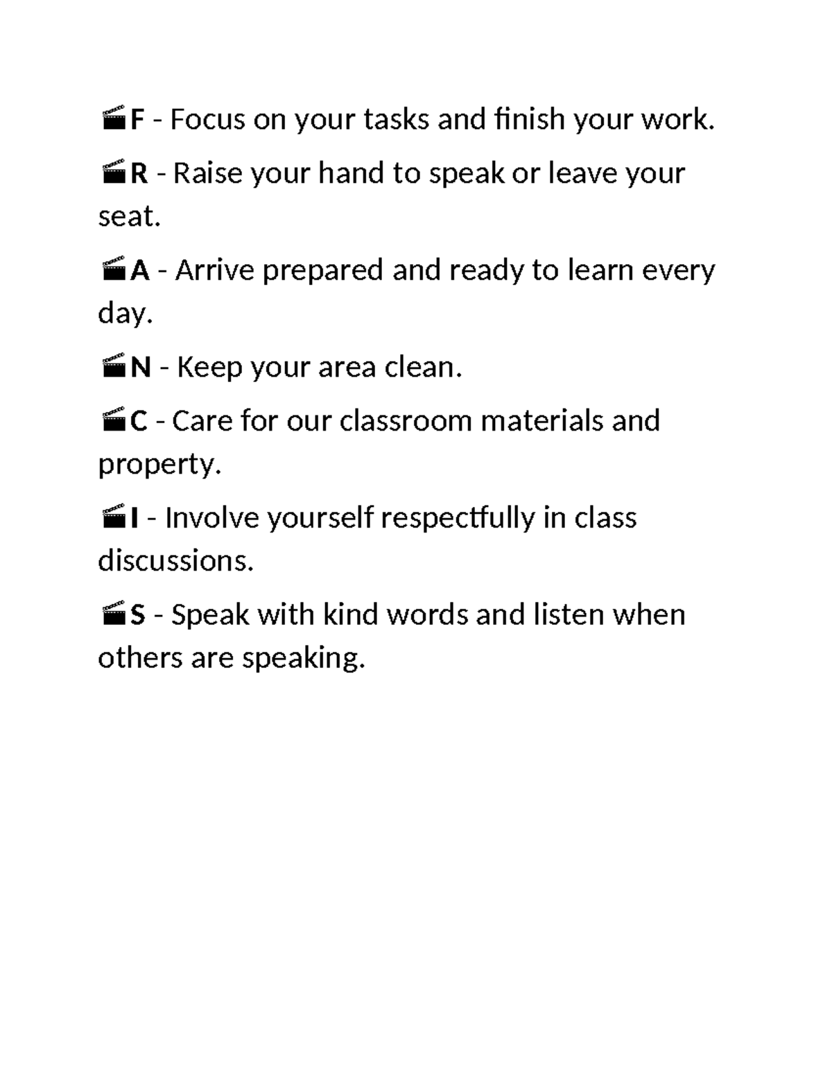 Clasroom Rules - for lesson plan - Education - F - Focus on your tasks ...