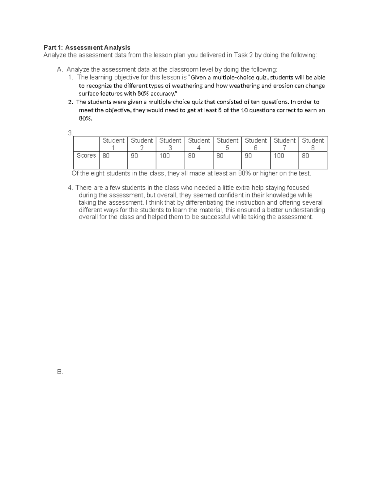 PCE Task 3 - PCE TASK 3 - Part 1: Assessment Analysis Analyze the assessment data from the ...