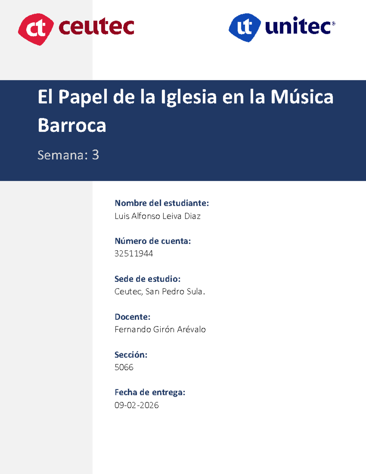Tarea 3: El Papel de la Iglesia en la Música Barroca - Luis A. Leiva ...