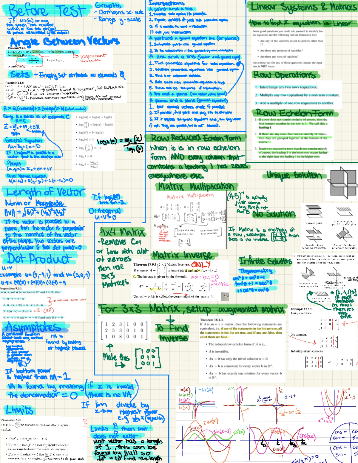 Math 101 - Cheat Sheet Exam Notes on Linear Systems and Vectors - Studocu