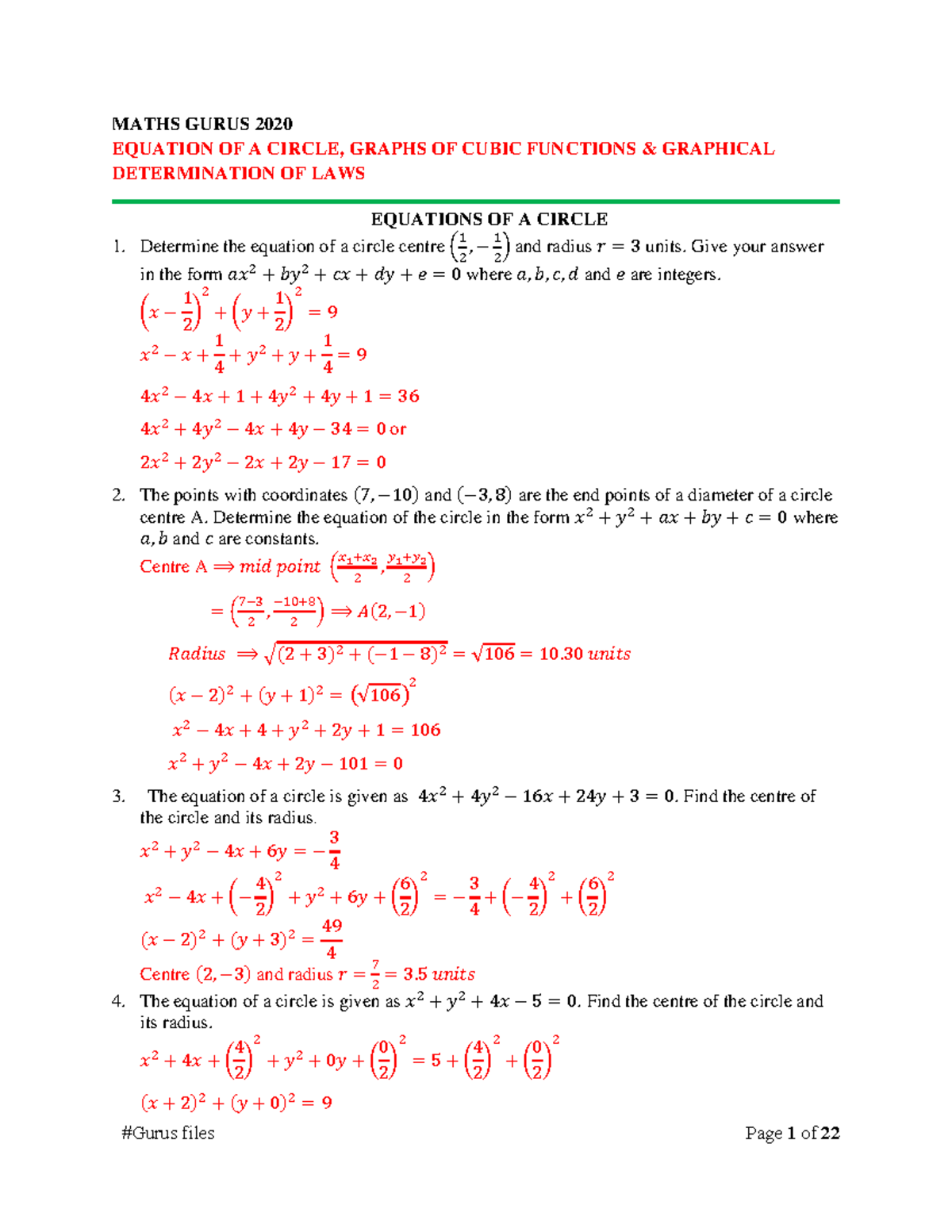 Equations of a Circle: MS Maths Lecture Notes on Circle Geometry - Studocu