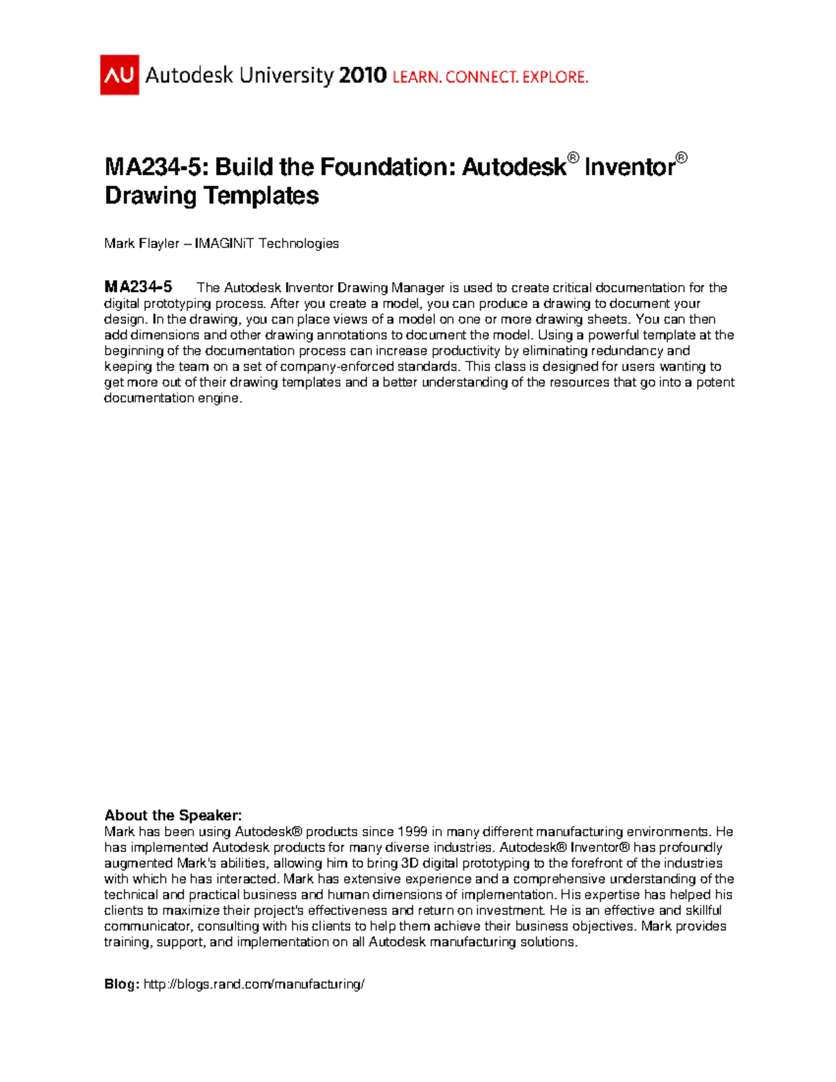 MA234: Autodesk Inventor Drawing Templates Overview and Best Practices ...