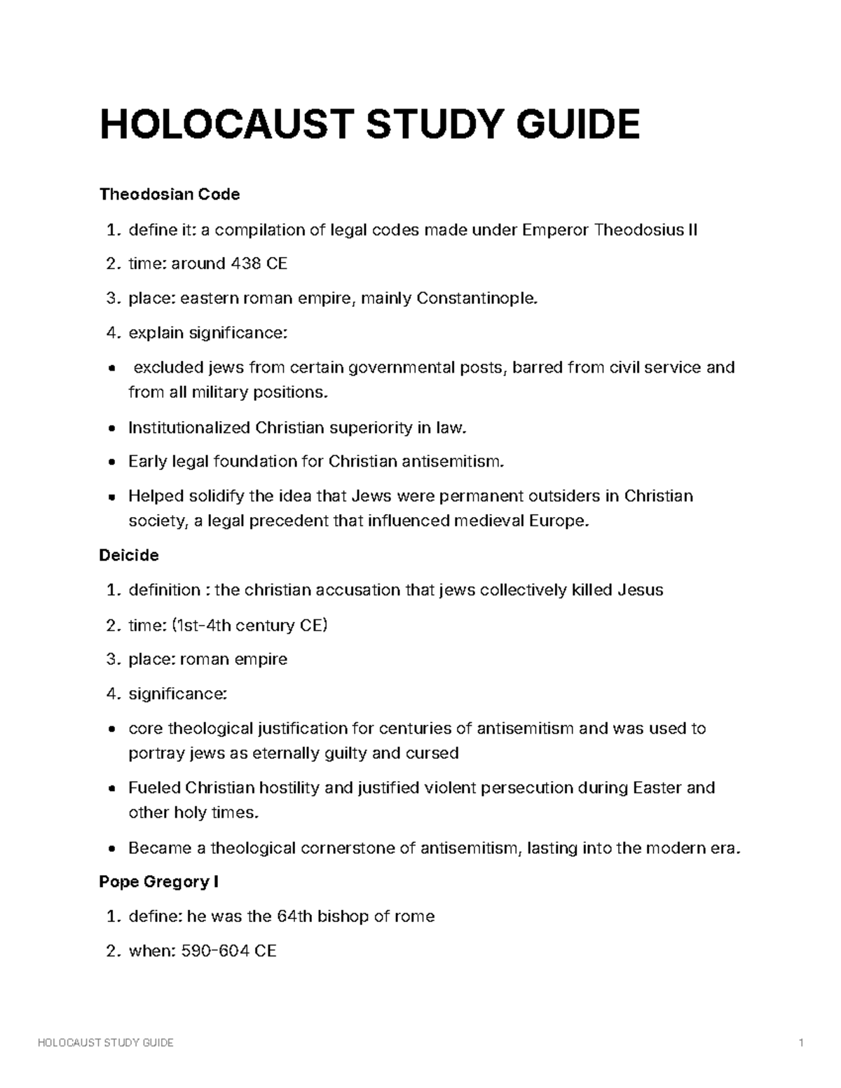 Holocaust Study Guide: Key Events and Concepts (HIST 101) - Studocu