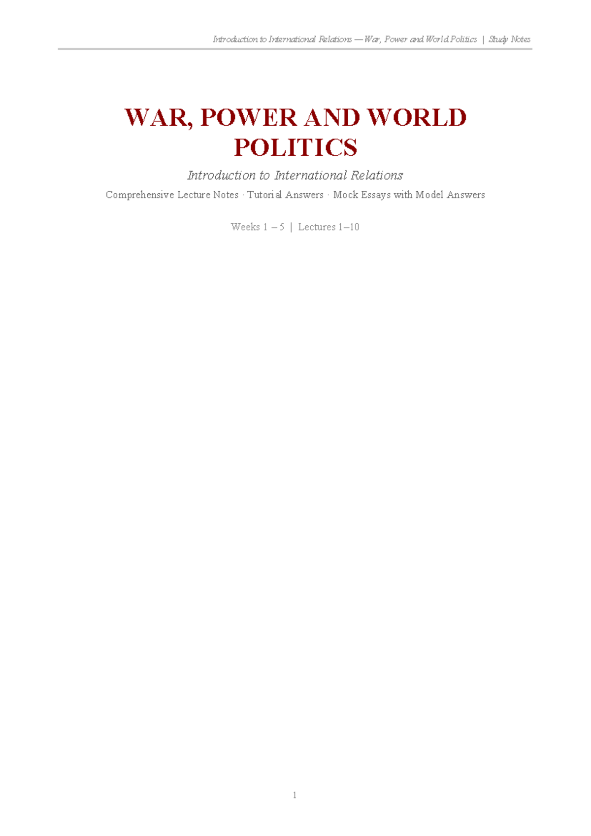 Introduction to International Relations: War, Power, and World Politics ...