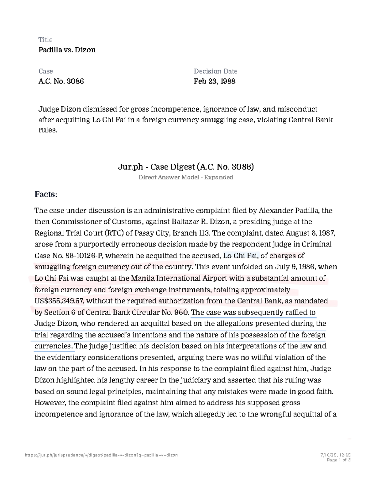 Padilla vs. Dizon Case Digest (A.C. No. 3086) - Ruling & Analysis - Studocu