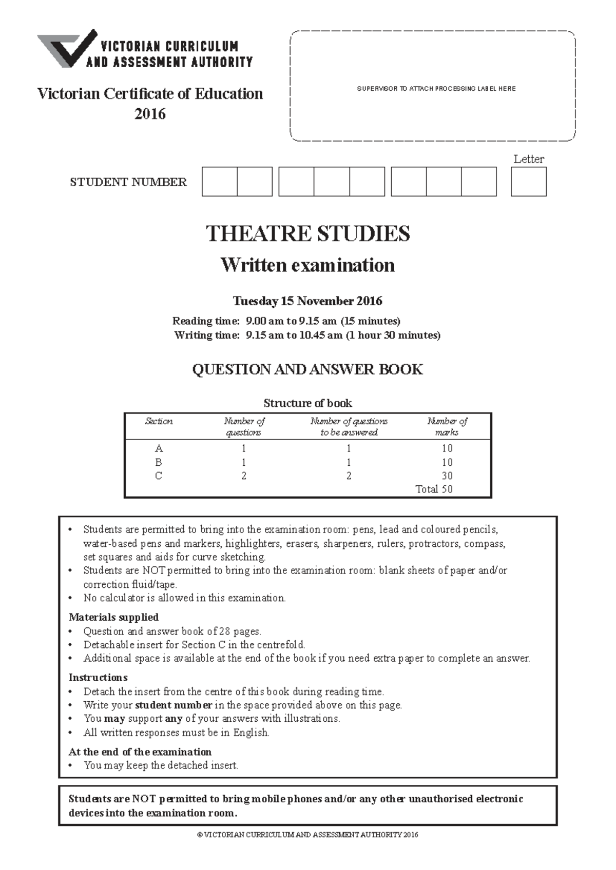 2016 Theatre Studies Written Exam: Structure & Guidelines - Studocu