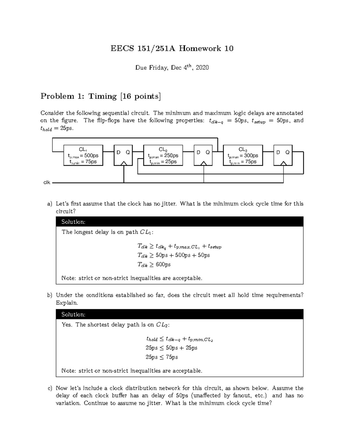 EECS251 - Hw10 Solutions - Assignment Solution with Timing Analysis - Studocu