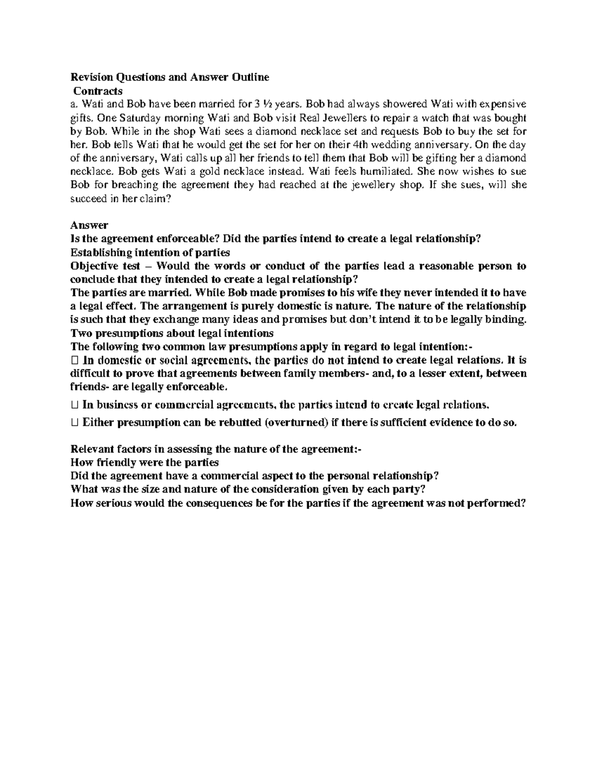 Contracts Law Revision Questions and Answers Outline (LAW 101) - Studocu